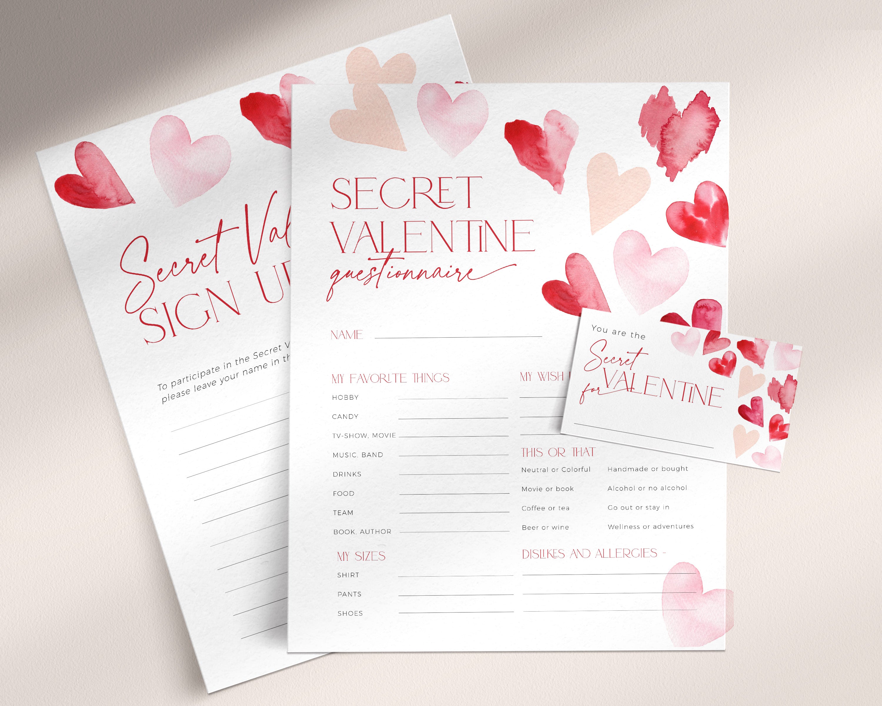 Pink Secret Valentine Questionnaire – KleinArt Design